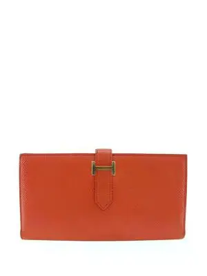 Hermès 2015 Epsom Bearn Soufflet Wallet Long Wallets - Orange
