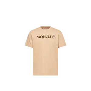 Moncler Flocked Logo Cotton T-shirt - Beige