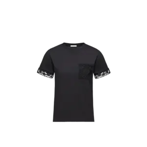 Moncler Macramé-Trimmed Cotton T-Shirt Black