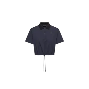Moncler Cropped Cotton Piquet Polo Shirt - Blue