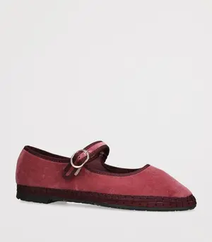 FLABELUS Velvet Mary Jane Flats - Pink