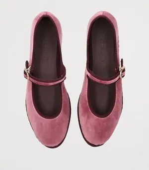 FLABELUS Velvet Mary Jane Flats - Pink