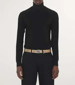 Burberry Leather And Check Reversible Tb Belt - Beige