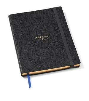ASPINAL OF LONDON Grained Leather Bound A5 Notebook - Black