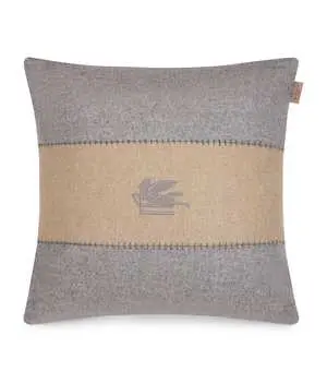 Etro Wool-blend Embroidered Pegaso Cushion - Grey
