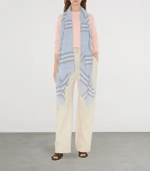 Burberry Wool Wide Check Scarf - Blue