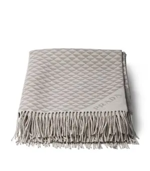 Prada Double Wool-cashmere Symbole Throw - Grey