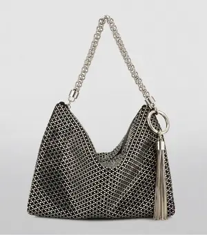 JIMMY CHOO Suede Crystal-embellished Callie Clutch - Black