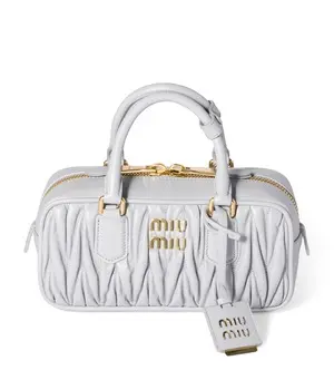 Miu Miu Nappa Leather Matelassé Arcadie Top-Handle Bag Grey