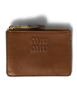 Miu Miu Nappa Leather Embossed Card Holder - Brown