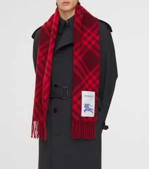 Burberry Cashmere Check Scarf - Red