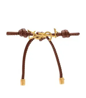 Saint Laurent Leather Cassandre Bracelet - Beige