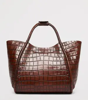 Max Mara Small Croc-embossed Marine Top-handle Bag