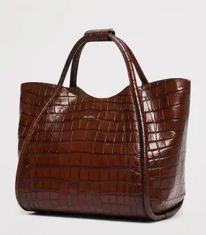 Max Mara Small Croc-embossed Marine Top-handle Bag