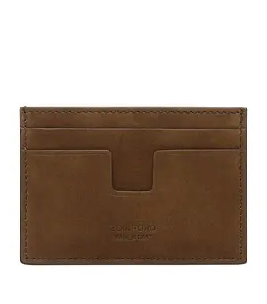 TOM FORD Suede T-line Card Holder - Brown