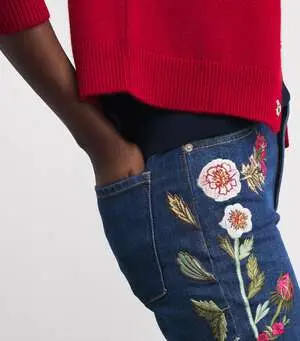Alice + Olivia Embroidered Bootcut Jeans