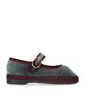 FLABELUS Velvet Georgina Mary Janes With Buckle Fastening - Grey