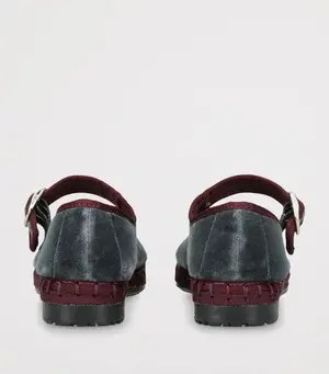FLABELUS Velvet Georgina Mary Janes With Buckle Fastening - Grey