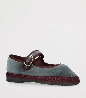 FLABELUS Velvet Georgina Mary Janes With Buckle Fastening - Grey