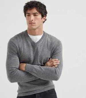 Brunello Cucinelli Cashmere V-neck Sweater - Grey