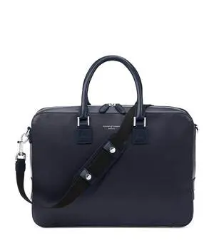 ASPINAL OF LONDON Leather Mount Street Briefcase Bag - Navy