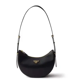 Prada Small Leather Arqué Shoulder Bag - Black
