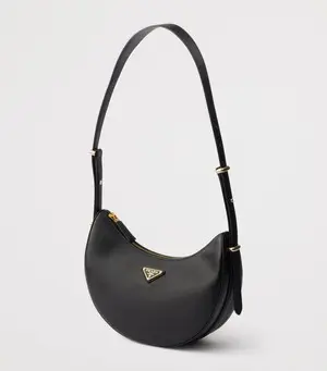 Prada Small Leather Arqué Shoulder Bag - Black
