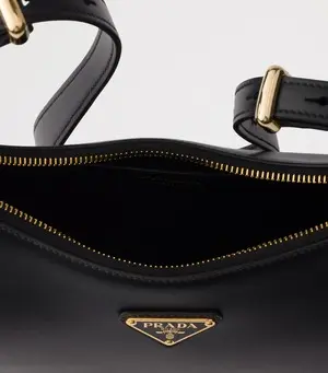 Prada Small Leather Arqué Shoulder Bag - Black
