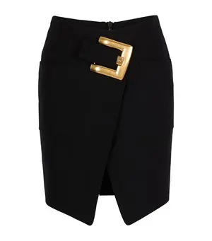 Balmain Virgin Wool Belted Mini Skirt