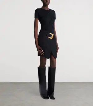 Balmain Virgin Wool Belted Mini Skirt