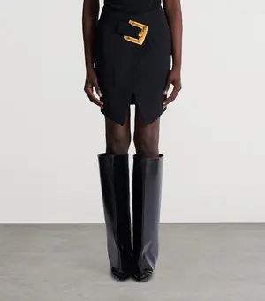 Balmain Virgin Wool Belted Mini Skirt