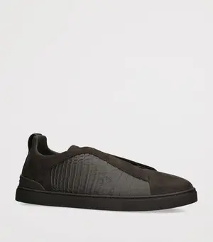 Zegna Crocodile Leather Triple Stitch Secondskin Sneakers - Brown