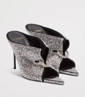 Balmain Leather Rhinestone-embellished Heeled Mules