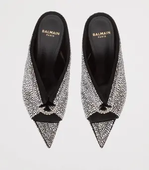 Balmain Leather Rhinestone-embellished Heeled Mules