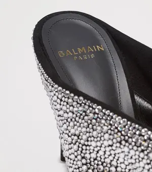 Balmain Leather Rhinestone-embellished Heeled Mules