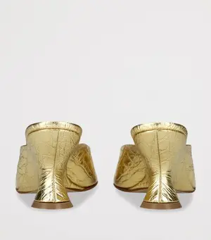 Dries Van Noten Embossed Metallic Leather Mules 75