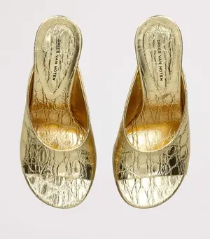 Dries Van Noten Embossed Metallic Leather Mules 75