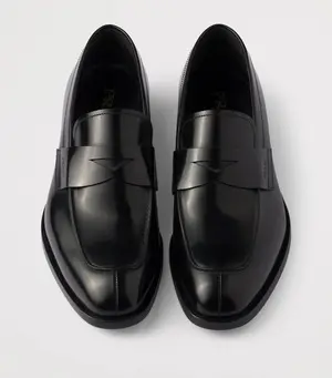 Prada Brushed Leather Loafers - Black