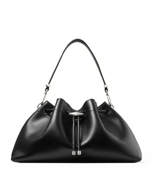 JIMMY CHOO Medium Leather Cinch Bucket Bag - Black