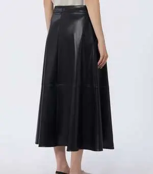 Max Mara Faux Leather Midi Flared Skirt