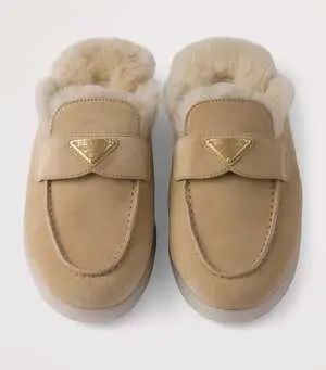 Prada Suede Shearling-lined Mules