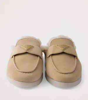 Prada Suede Shearling-lined Mules
