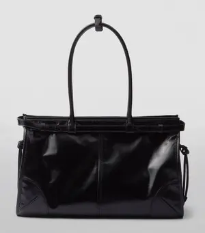 Prada Large Leather Top Handle Bag - Black