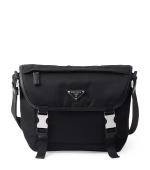 Prada Re-nylon And Saffiano Leather Shoulder Bag - Black