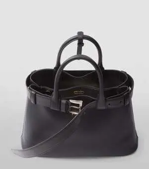 Prada Medium Leather Buckle Tote - Black