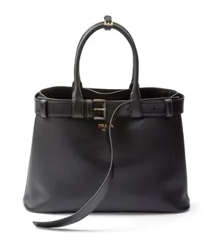 Prada Leather Buckle Tote Bag - Black