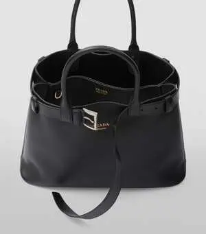 Prada Leather Buckle Tote Bag - Black