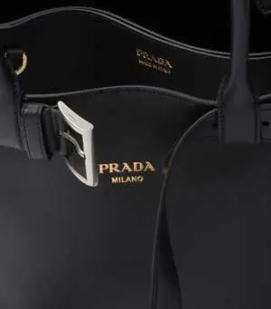 Prada Leather Buckle Tote Bag - Black