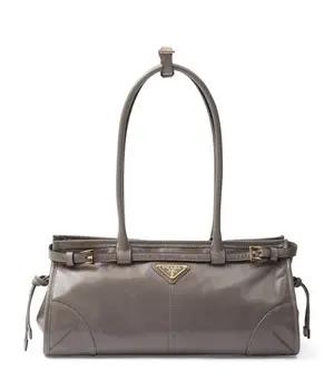 Prada Medium Leather Shoulder Bag - Grey