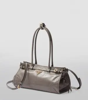 Prada Medium Leather Shoulder Bag - Grey